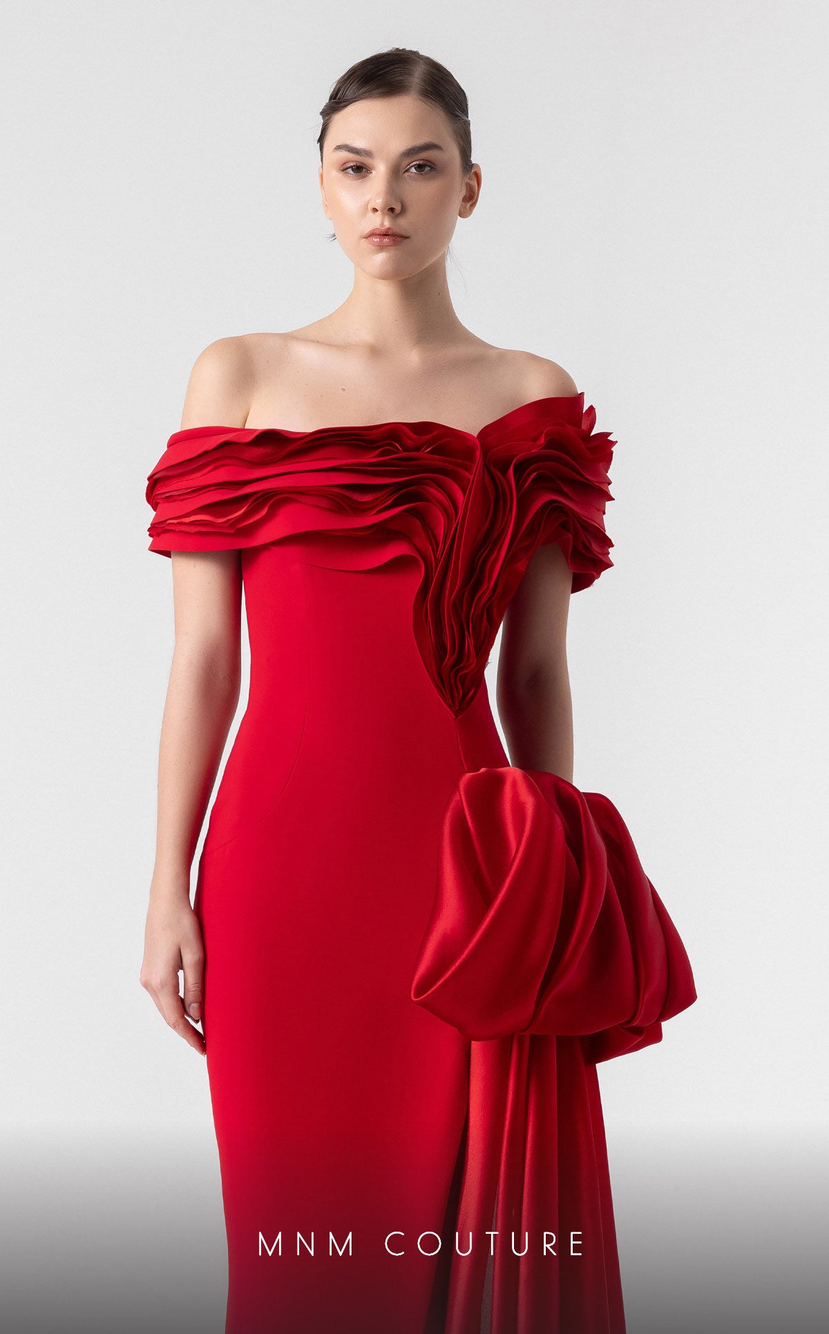 MNM Couture G1942 Elegant Evening Gown with Asymmetrical Neckline and ...