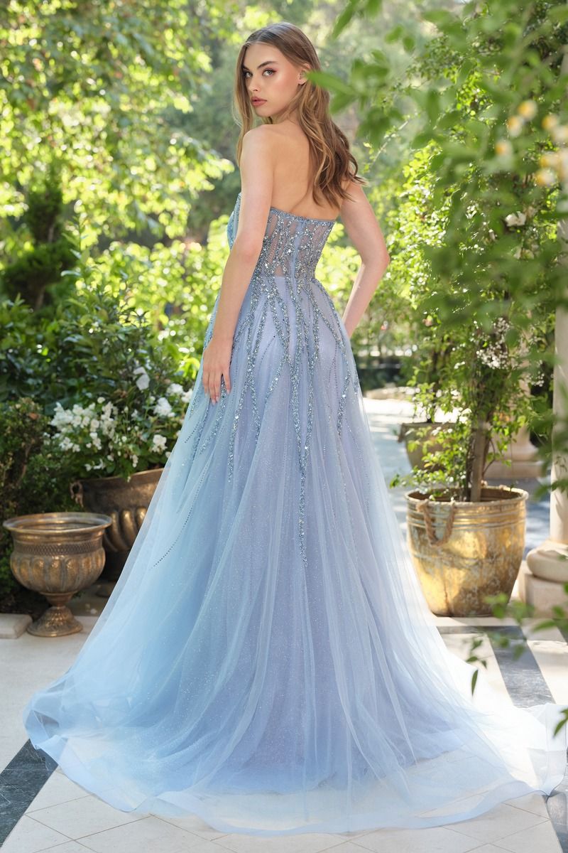 A&L A1491 Strapless Beaded A-Line Gown with Asymmetrical Sheer Corset ...