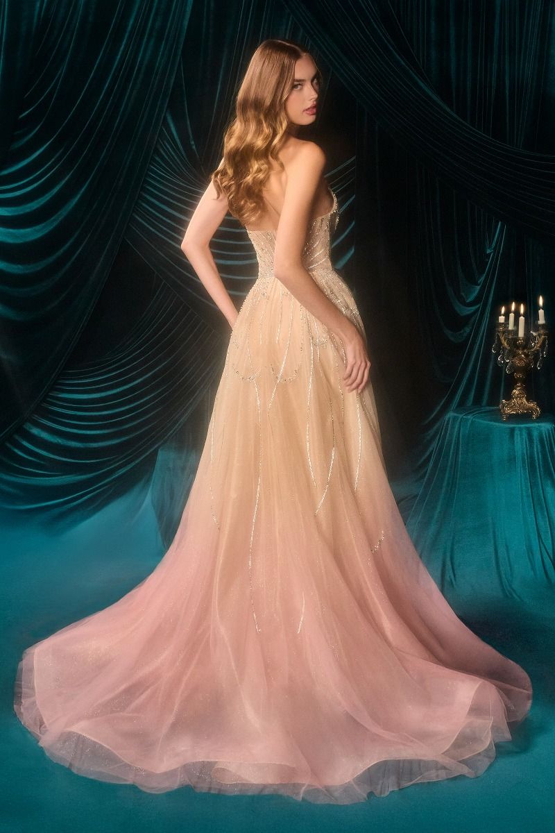 A&L A1508 Celestial Ombre Glam Gown with A-Line Overskirt & V-Neck ...